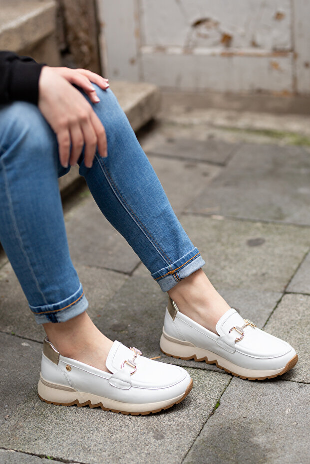 Mammamia ERN-03975 EREN SHOES&BAG Hakiki Deri Taş Tokalı Düz Tabanlı ...