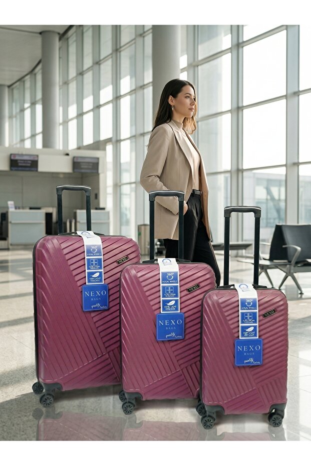 Nexo Bags Yeni Sezon 3 Parca Valiz Seti Kabin Orta Buyuk Rose Dayanikli ...