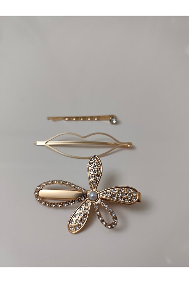 Nsk Textile Boutique 3'lü Lüks Gold Saç Tokası Seti | Taşlı Çiçek ...