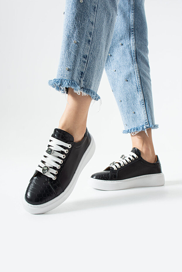dericia shoes Icon Hakiki Deri Siyah Günlük Rahat Kadın Sneaker ...