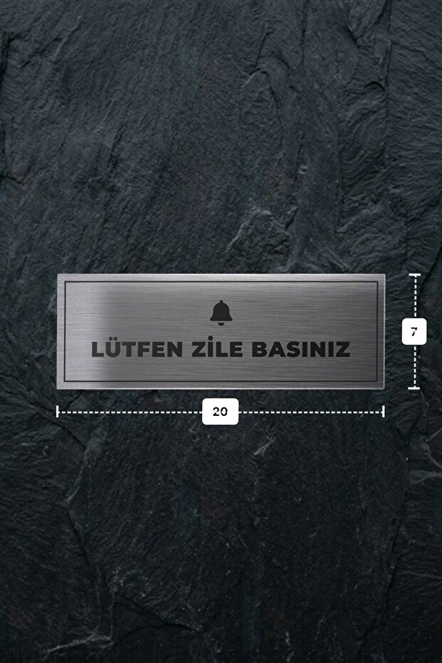 Azresa LÜTFEN ZİLE BASINIZ Yazılı - Metal - Gümüş Renk - Kapı İsimliği ...