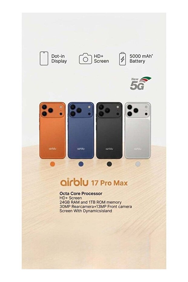 airblu 17 Pro Max 5G Smartphone – 6.8" HD+ Display, 24GB RAM, 1TB ROM ...