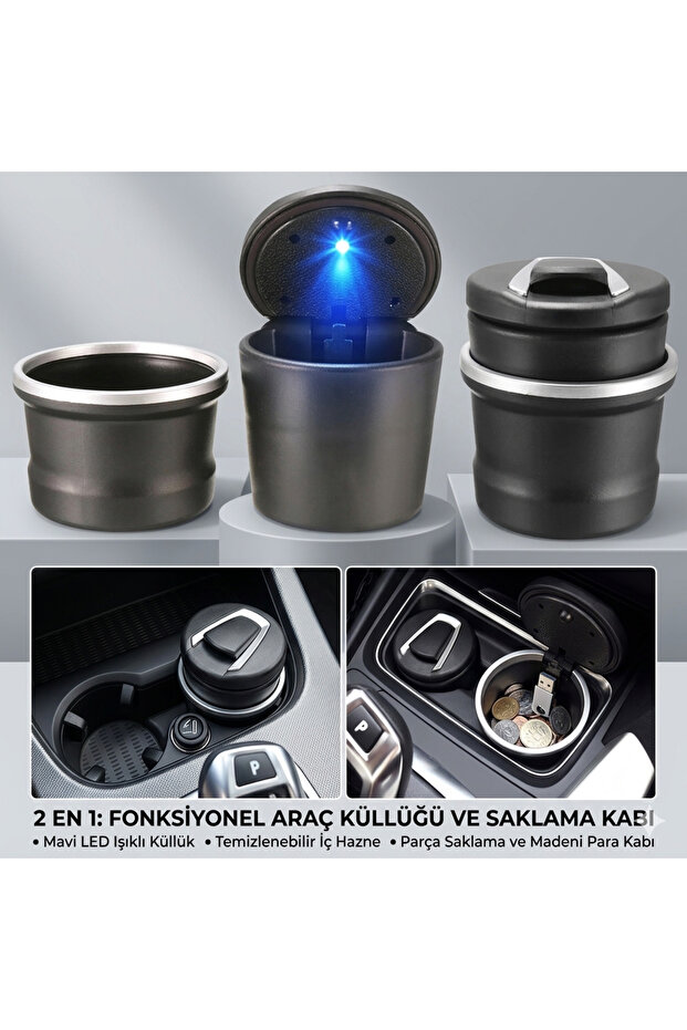 SİVOR Ford Courier LED Işıklı Bardaklıklı Küllük (BMW Tipi)(2 parça ...