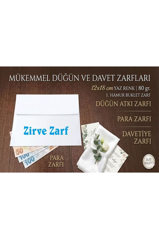Zirve Zarf Buklet Zarf 12x18 cm, (Düğün, Davetiye, Okul, Para Zarfı ...