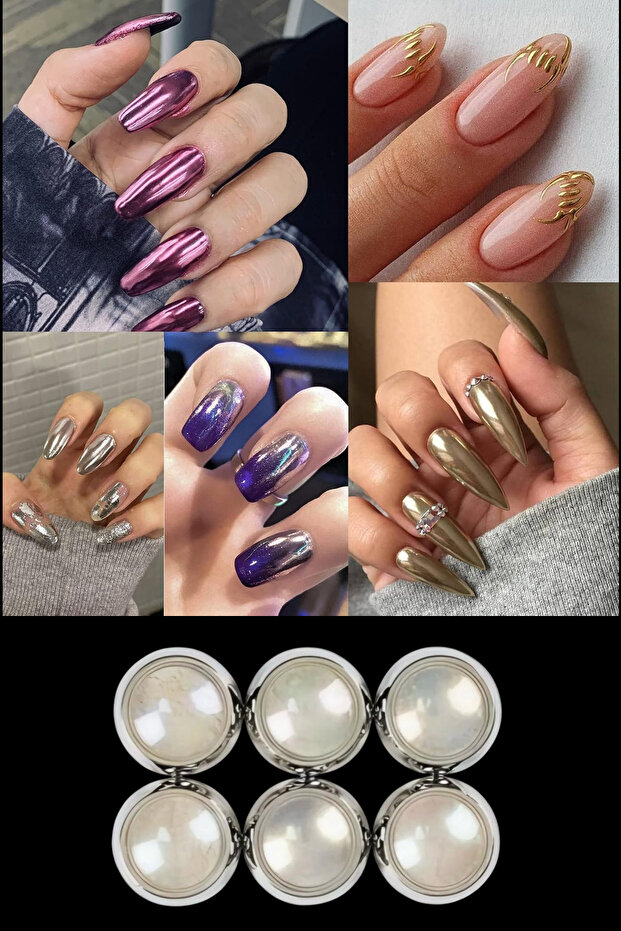 Easy Beauty 6 Adet İnci Tozu Holografik Beyaz ve Renkli İnci Tozu Set ...