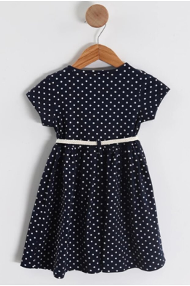 Butik Lena LACİVERT PUANTİYE DESENLİ KEMERLİ KIZ ÇOCUK PENYE ELBİSE ...