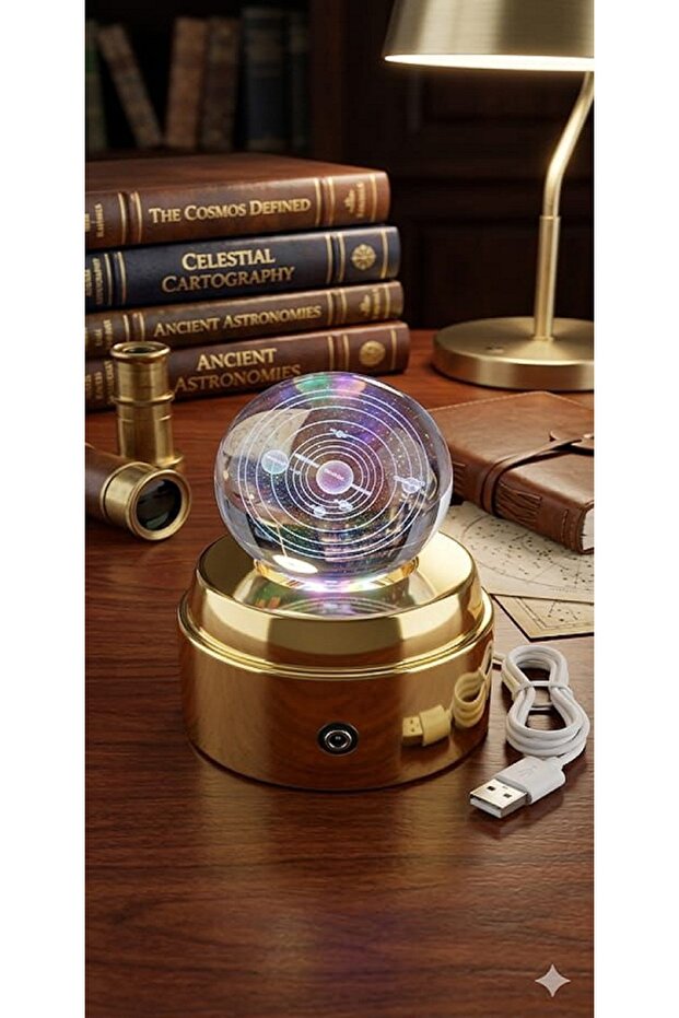 MOBGİFT 360 Derece Dönen Sarı LED Işıklı Gold Standlı USB'Lİ Kristal ...