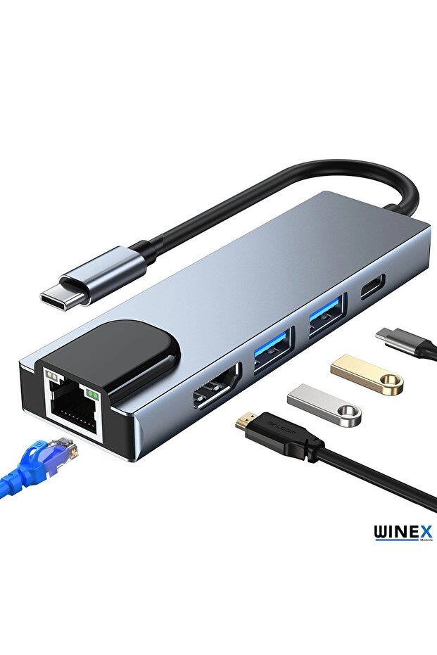 Winex Mobile Winex 5in1 Type-C to HDMI 2xUsbA 3.0 Ethernet Hub Port ...