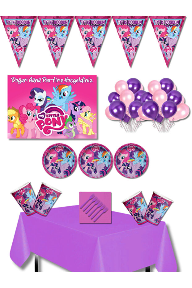 kullanatparti My Little Pony 24 Kişilik Doğum Günü Parti Seti 35x50 cm ...