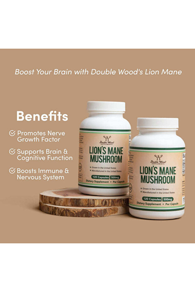 DOUBLE WOOD Lion’s Mane Mushroom 500 mg 120 Kapsül – Hafıza, Odak ...