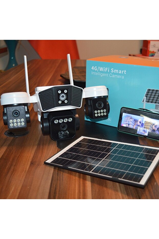 kruxon RX-95WS Solar Wifi Güvenlik Kamerası 3 Lens 9MP PTZ Gece Görüş ...
