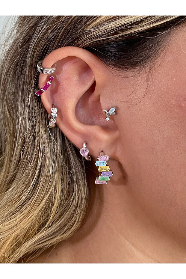 h&b design jewel Renkli Baget Taşlı Halka Küpe - Fiyatı, Yorumları