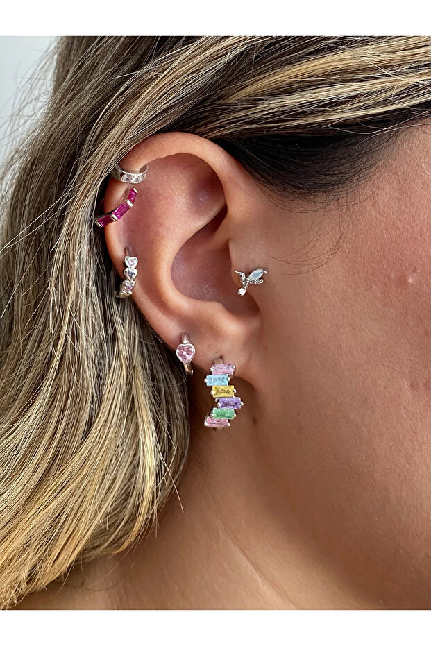 h&b design jewel Renkli Baget Taşlı Halka Küpe - Fiyatı, Yorumları