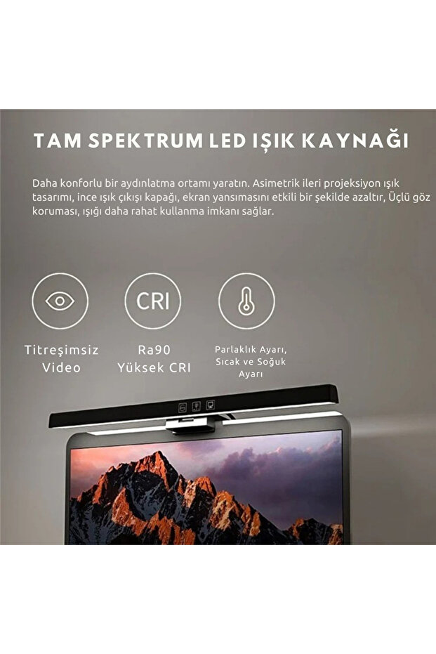 newnet Profesyonel 50 CM Ayarlanabilir LED Monitör Işığı, Göz Korumalı ...