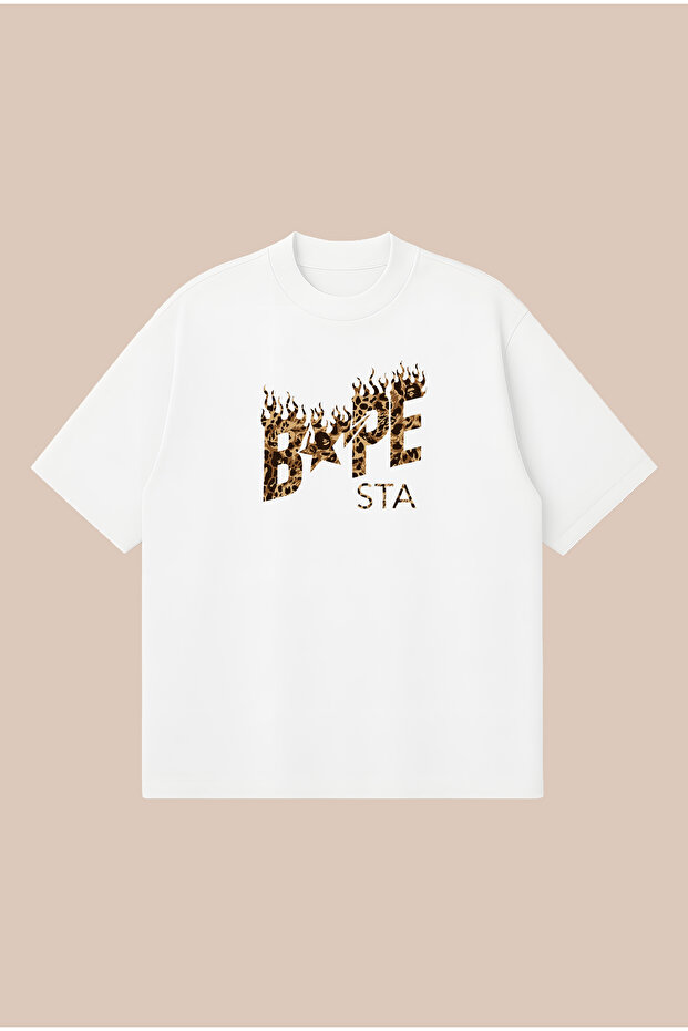 PURE POWER Bape Leopard Pattern Boxy Fit Oversize Unisex %100 Pamuklu ...