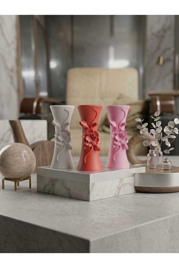 3D Modern Çiçek Detaylı Dekoratif Vazo - Özel Renk Seçenekli - Fiyatı ...