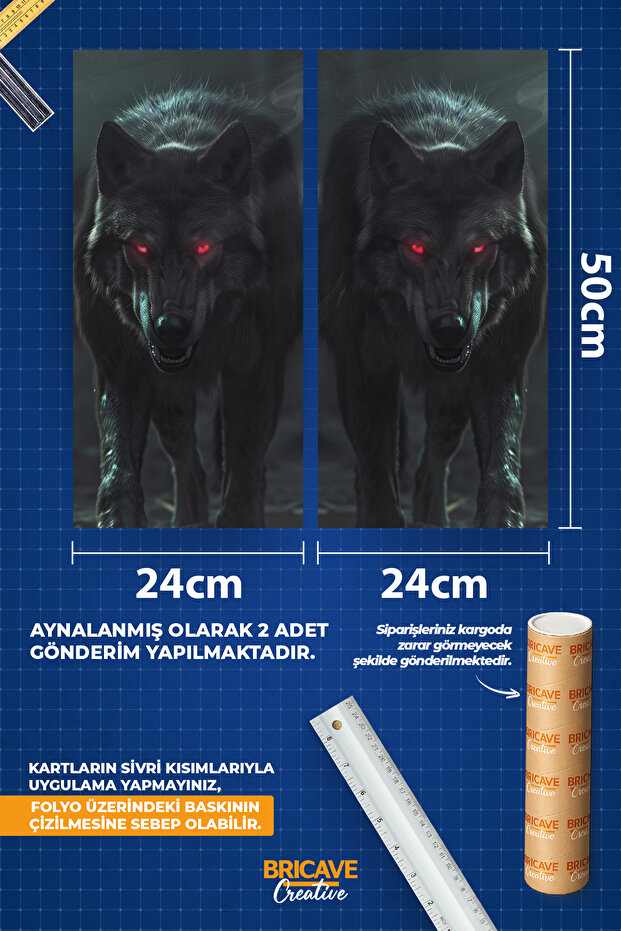 Bricave Kırmızı Gözlü Vahşi Siyah Kurt Desenli Araç Kapı Direk Kaplama ...