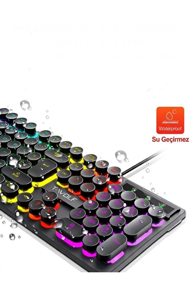 T-WOLF T80 Retro Punk Gaming Klavye Rainbow LED Aydınlatmalı 104 Tuşlu ...