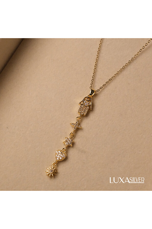 luxa silver jewellery Çelik Kararmaz Gold Fatma Ana Eli Zirkon Taşlı ...