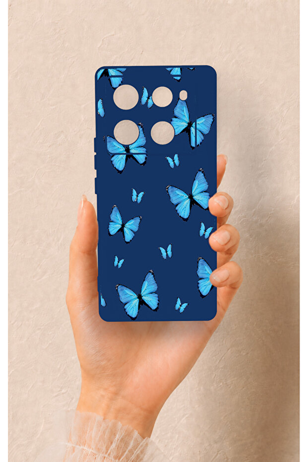 Vip Case İnfinix Note 40 Pro Uyumlu Mavi Kelebek Desenli Silikon Kılıf ...