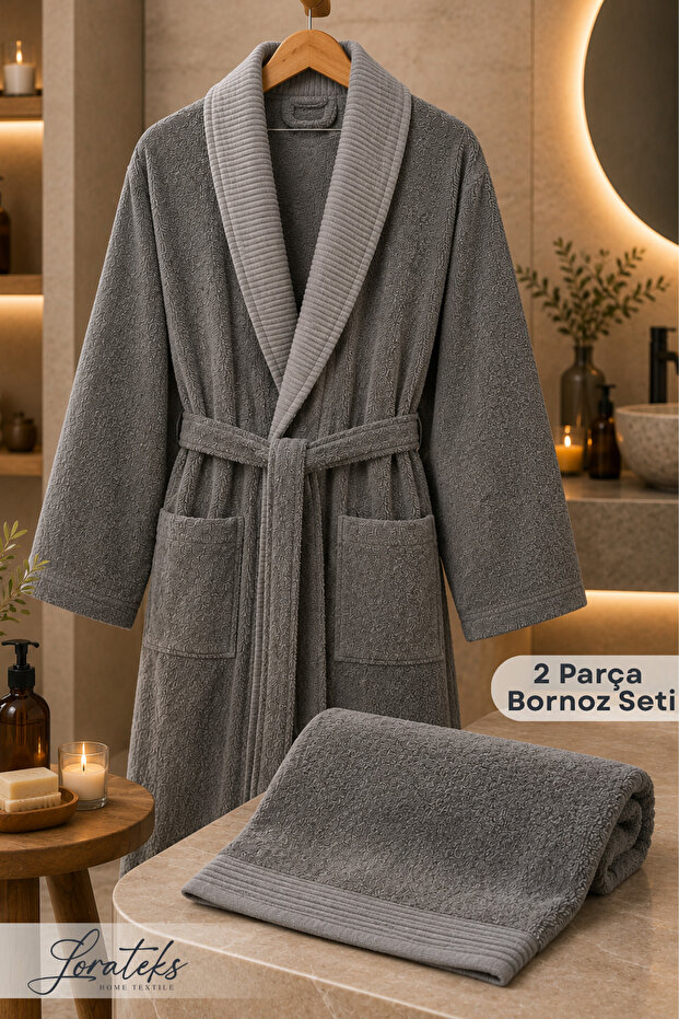 Lorateks Lavinia | 2 parça Unisex Fitilli Şalyaka Pamuklu Bornoz Seti ...