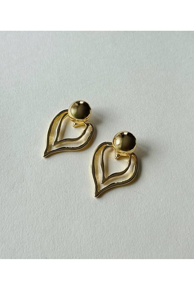 Alveole Jewelry Çift Katmanlı Kalp Silüeti Gold Küpe - Fiyatı, Yorumları