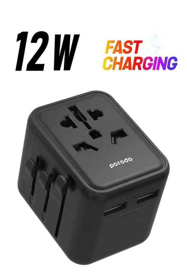 porodo Universal Travel Adapter, Dual USB-A Port 12W Fast Charger, EU ...
