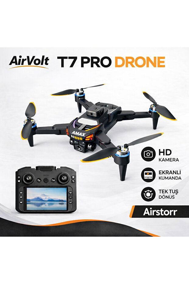 MEGAMUS Airvolt T7 PRO Drone HD Kameralı Ekranlı Kumanda Katlanabilir ...