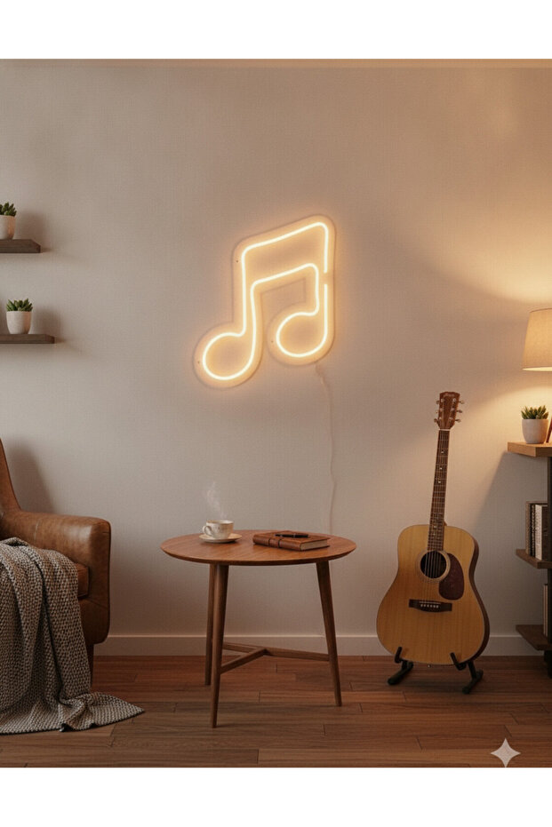 STUDYO YORA Sıcak Beyaz Müzik Notası LED Neon Tablo | Aydınlatmalı ...