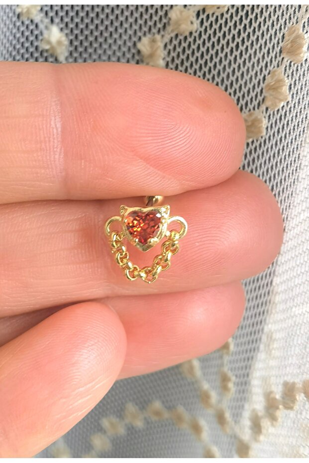 Bylin Cerrahi Çelik Barlı Zincirli Kalp Piercing Küpesi- Bar Uzunluğu 6 ...