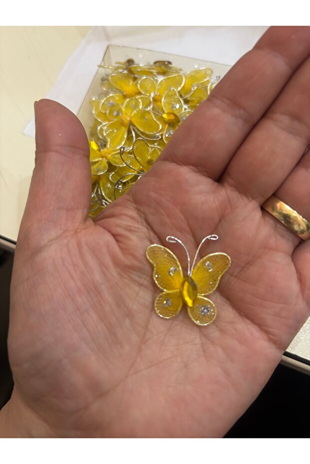Deniz Party Store Sarı Tüllü Taşlı minik Kelebek 100 Adet nikah şekeri ...