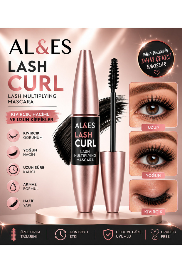 AL&ES kozmetik AL&ES Lash Curl Maskara Kirpik Kıvırıcı Hacim Veren ...