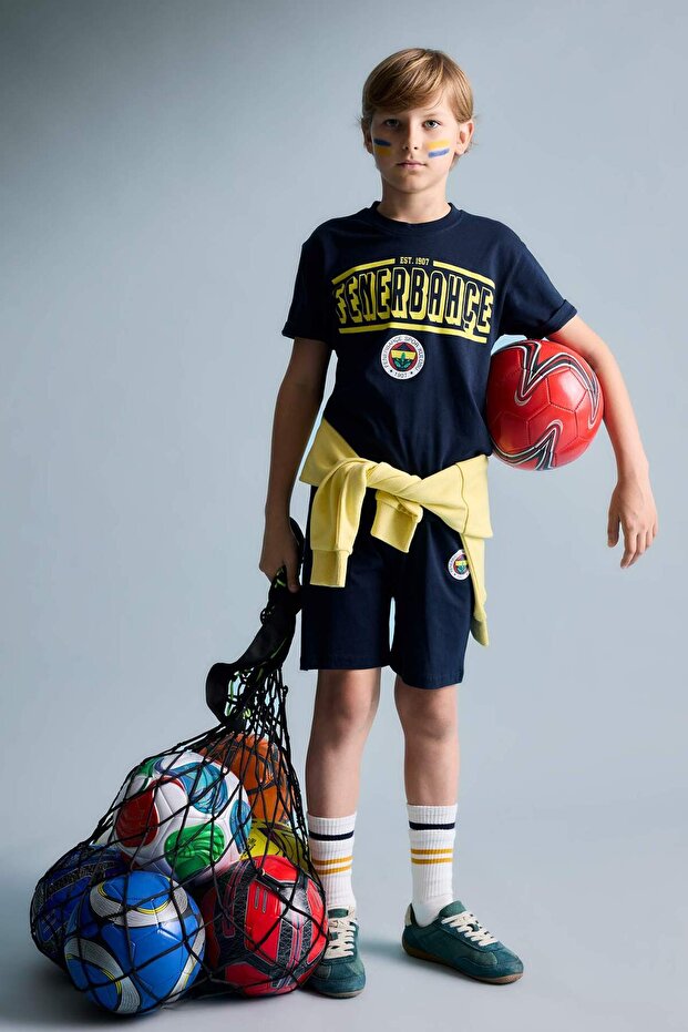 Defacto %100 Pamuk Fenerbahçe Kısa Kollu Pijama Üst Şort Pijama Alt 2 ...