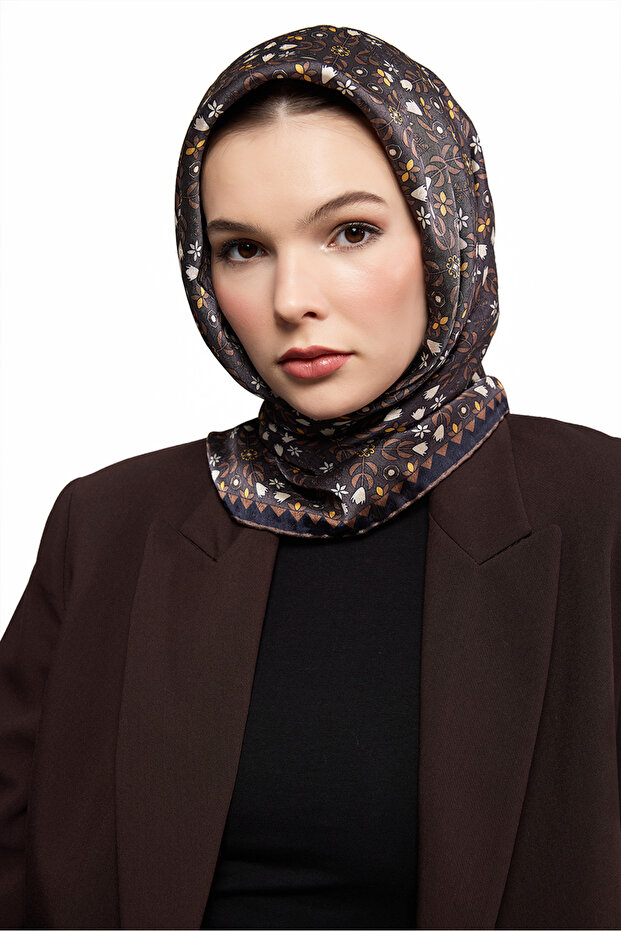 ŞALLOVES SHINA Parlak Paterna Desen Eşarp - Kahve-Gold - Fiyatı, Yorumları