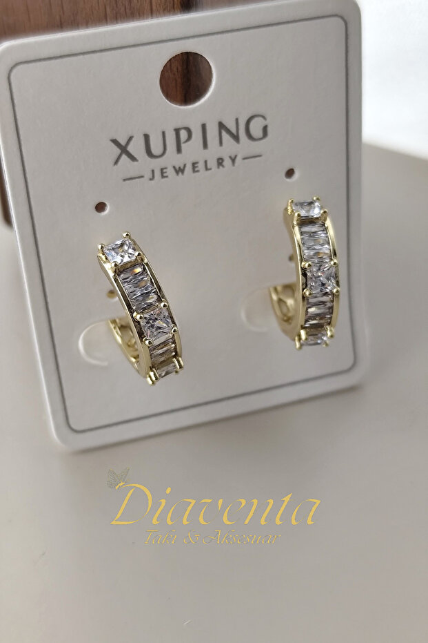 DİAVENTA TAKI VE AKSESUAR Xuping Vip Küpe -14k Gold Kare Zirkon Taşlı ...