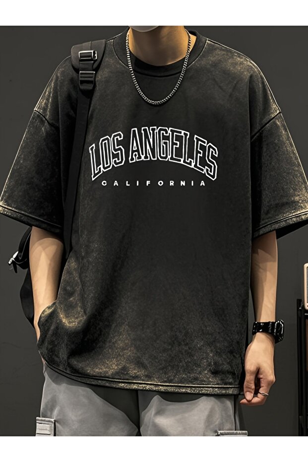 LAND MODA LOS ANGELES Letter Logo Print Pure Men'S Trendy Short Sleeve ...