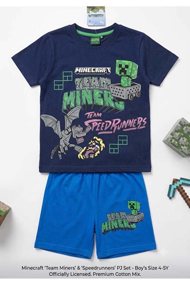 4GEN Erkek Çocuk Minecraft Baskılı Şortlu Takım - Creeper Pamuklu ...
