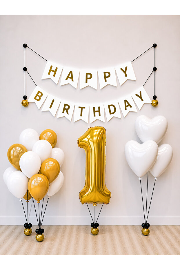 Balonsan Happy Bırthday Beyaz Altın Balon Seti -1- - Fiyatı, Yorumları