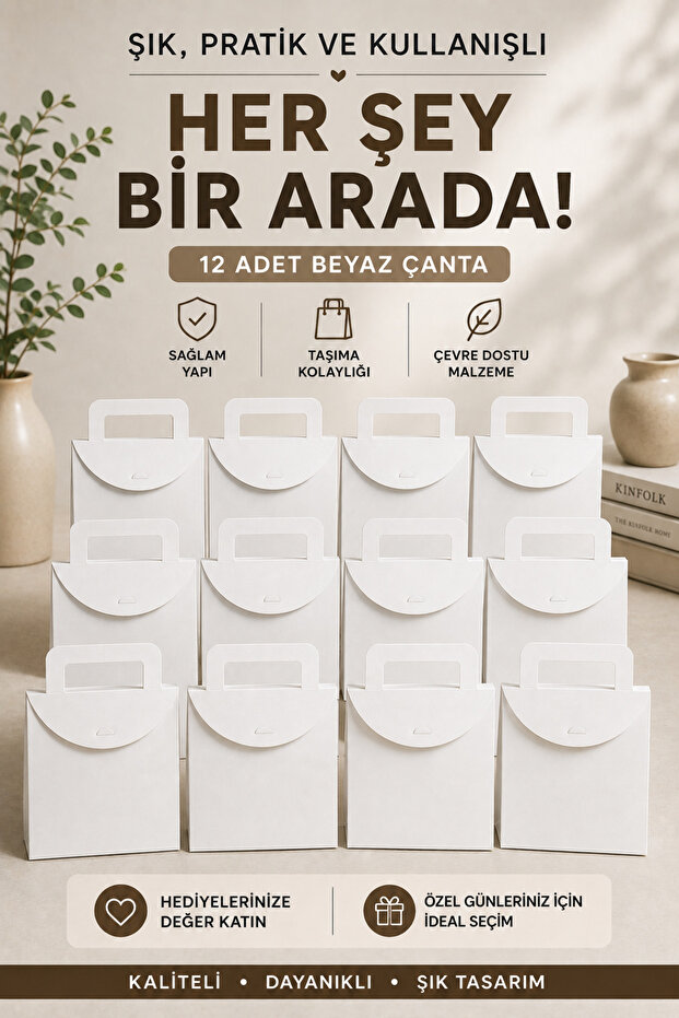 ASL ArtPaper 12 Adet Beyaz Çanta Kutu 20x25x10 cm | Saplı Hediyelik ...