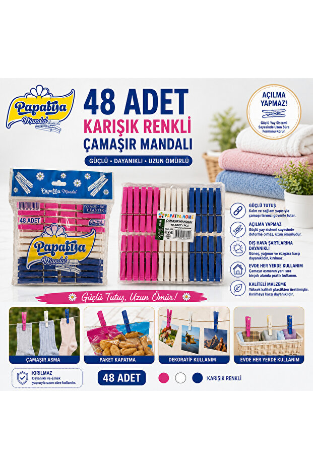 yaksan home DAİSY ÇAMAŞIR MANDALI 48 ADETLİ KARIŞIK RENKLİ - Fiyatı ...