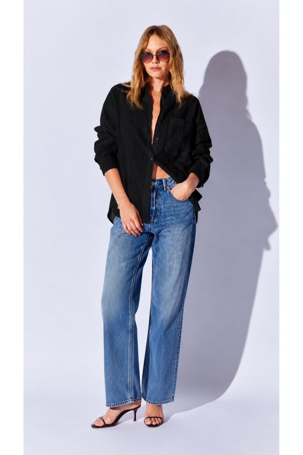 EDITION WOMAN %100 Saf Keten Yıkamalı Lüx Tek Cep Oversize Kadın Gömlek ...