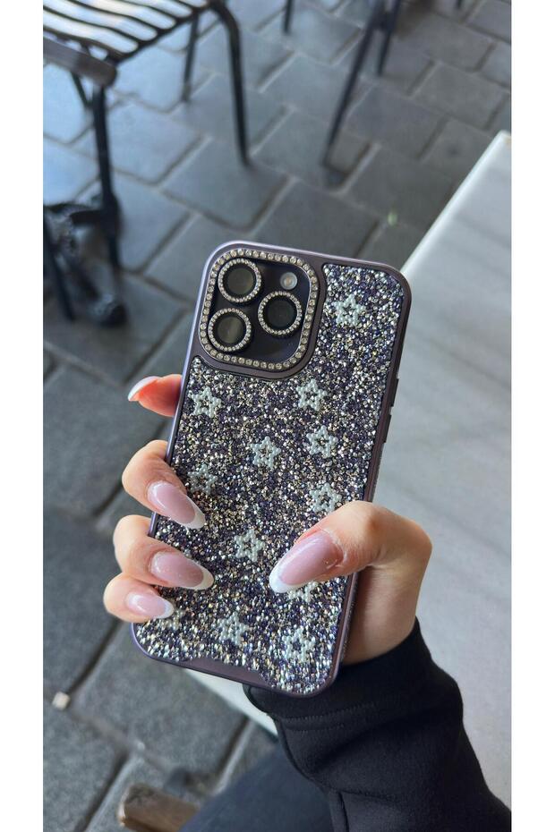 WFC iPhone 14 Uyumlu Taşlı Parlak Yıldız Desenli Lüks Kamera Korumalı ...