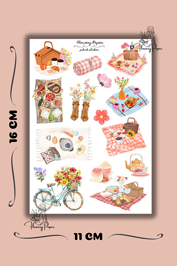 Flowery Paper 5'li Piknik temalı Sticker sayfası , Defter,ajanda ...