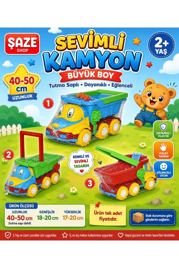 SAZE Sevimli Kamyon Oyuncak Seti Tutma Saplı Büyük Boy Kamyon Kürek ve ...