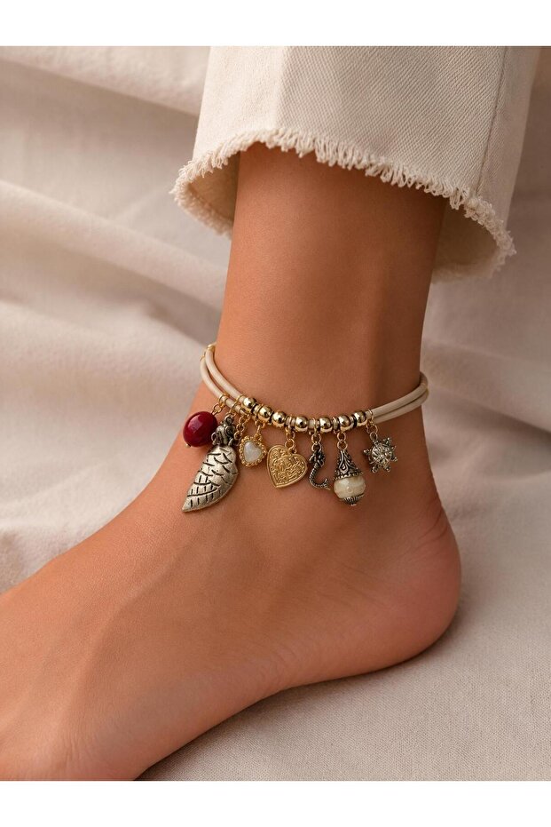 LUNAR by Duygu ZRA MODEL CHARM DETAYLI ÇOKLU KOLYE UCU TASARIMLI BEYAZ ...