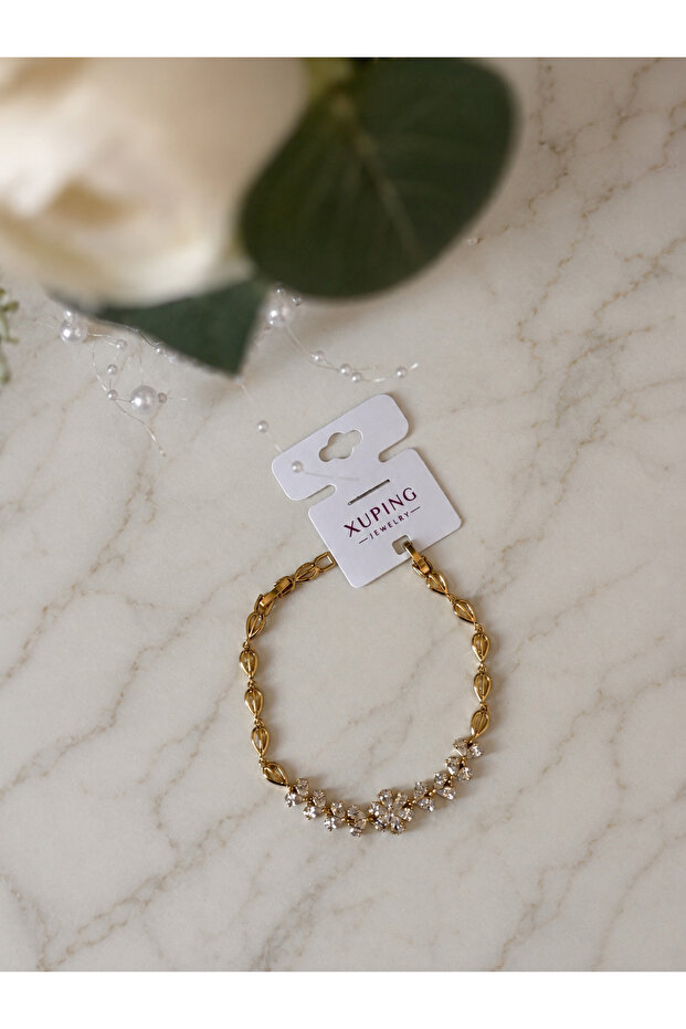 XUPING JEWELRY Çiçek Motifli Zirkon Taşlı Xuping Altın Kaplama Kadın ...