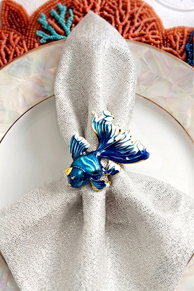 Kitchen Life 2'li Balık Metal Gold Peçete Yüzüğü-Napkin Ring Peçete ...