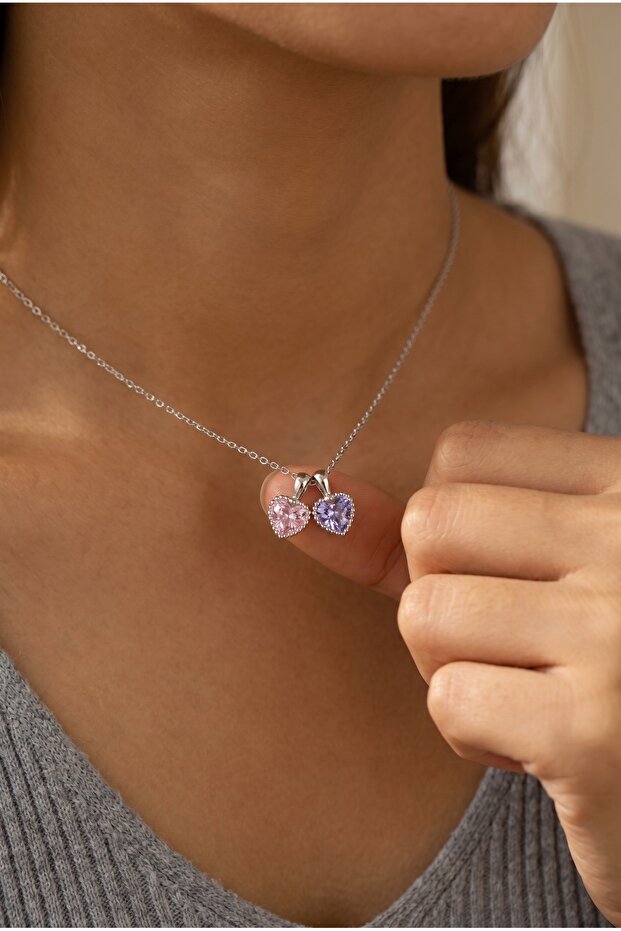 iniaHome Kalp ve Birthstone Kadın Kolye 925 Ayar Gümüş Kaplama ...
