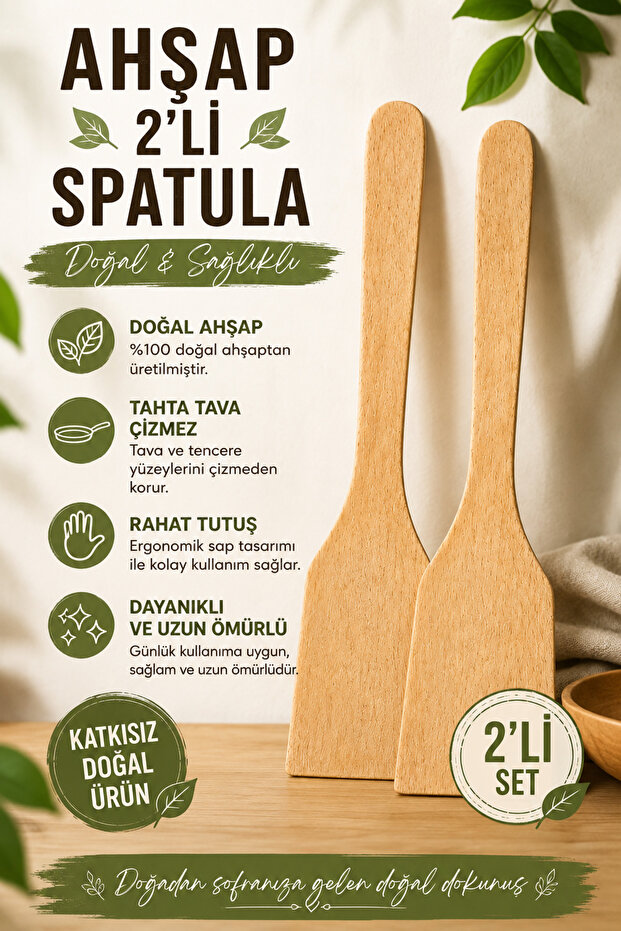 KEA Ahşap 2’li Spatula Seti 26 Cm | Doğal Tahta Mutfak Spatulası | Tava ...