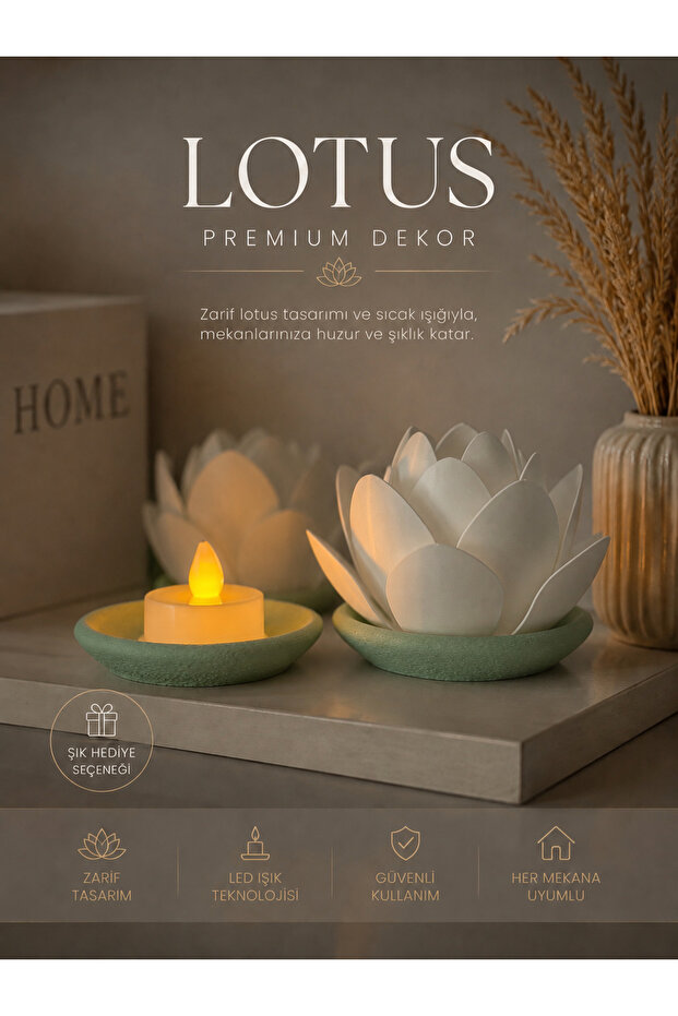 zulya Lotus İkili Set LED Mumluk – Dekoratif Lotus Çiçeği Gece Lambası ...
